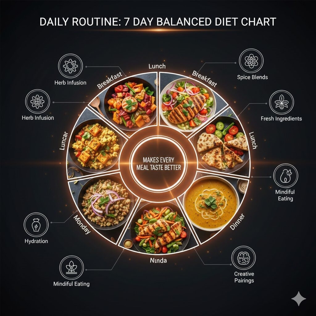 Daily Routine 7 Day Balanced Diet Chart That Makes Every Meal Taste Be ...